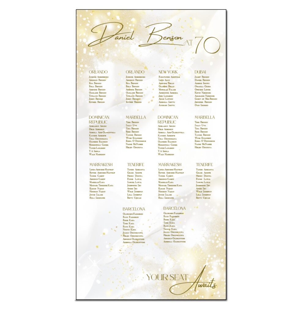 White & Gold Abstract Seating Plan – Parties And Signs