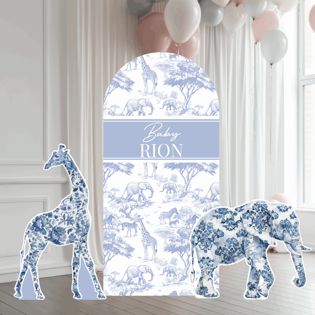 Blue Safari Toile Backdrop Set – Parties And Signs